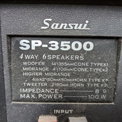Pair of Sansui SP-3500 4-Way 8 Ohm 100 Watt 6-Speakers - | Reverb
