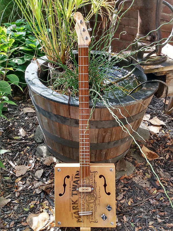Cigar Box Guitar Electric 3 String - Huck Finn (Mark Twain) | Reverb