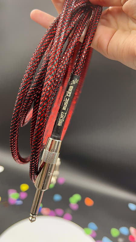 Red Metallic and Black Handmade Guitar Cable Straight or | Reverb