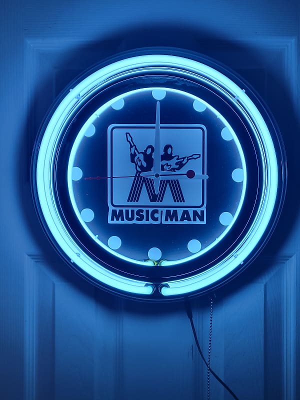 Music Man Guitars Double Neon White/White Wall Clock Killer | Reverb