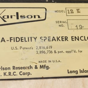 1969 Karlson Model 12K Speaker Pair EV Woofers & Xover, | Reverb