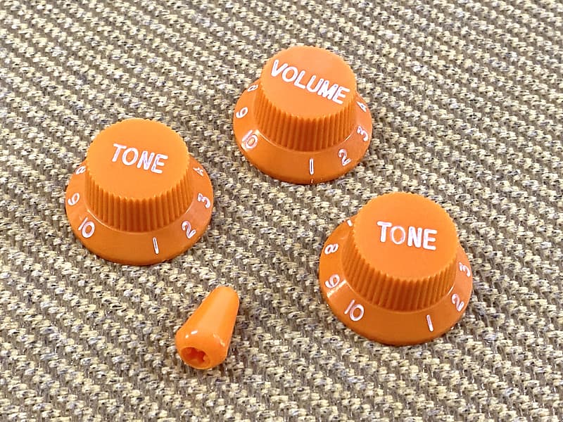 PK-0178-ORG Orange Import Knob Set for Strat Guitar White | Reverb