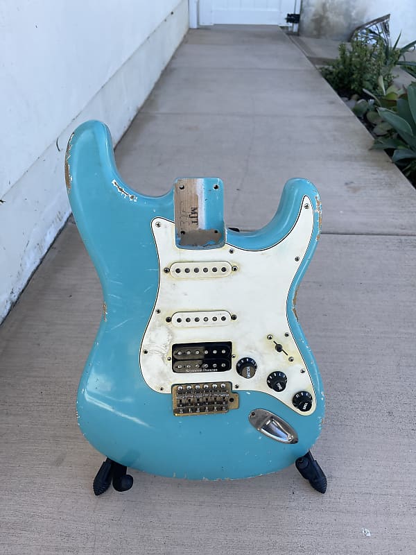 MJT Sonic Blue Relic Strat Body Loaded | Reverb