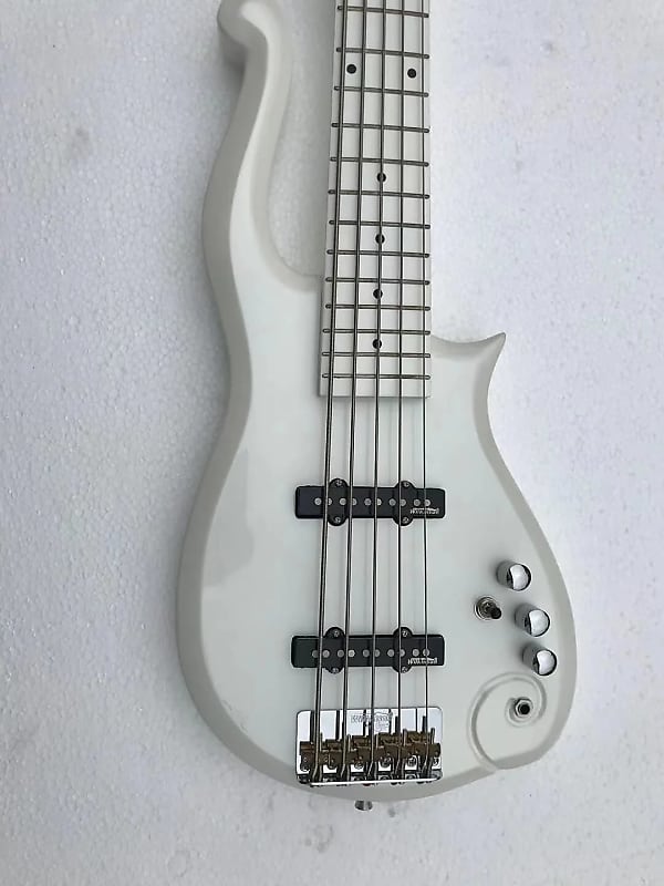 Metallic White 5 String Electric Bass Solid Body | Reverb