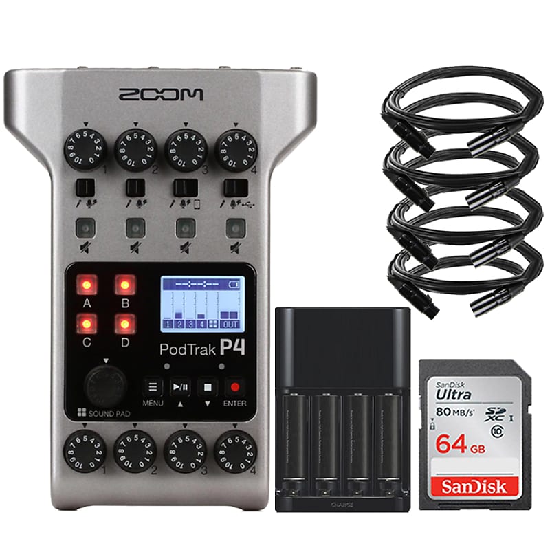 Zoom PodTrak P4 Portable Multitrack Podcast Recorder + 64GB | Reverb