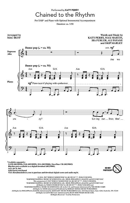 Chained To The Rhythm Pop Choral Series Sab Katy Perry | Reverb