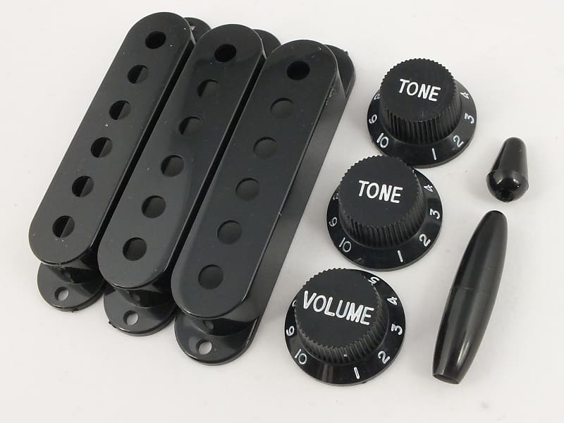 Black Stratocaster Pickup Covers Knobs & Tips 2 x 52mm + 1 | Reverb UK