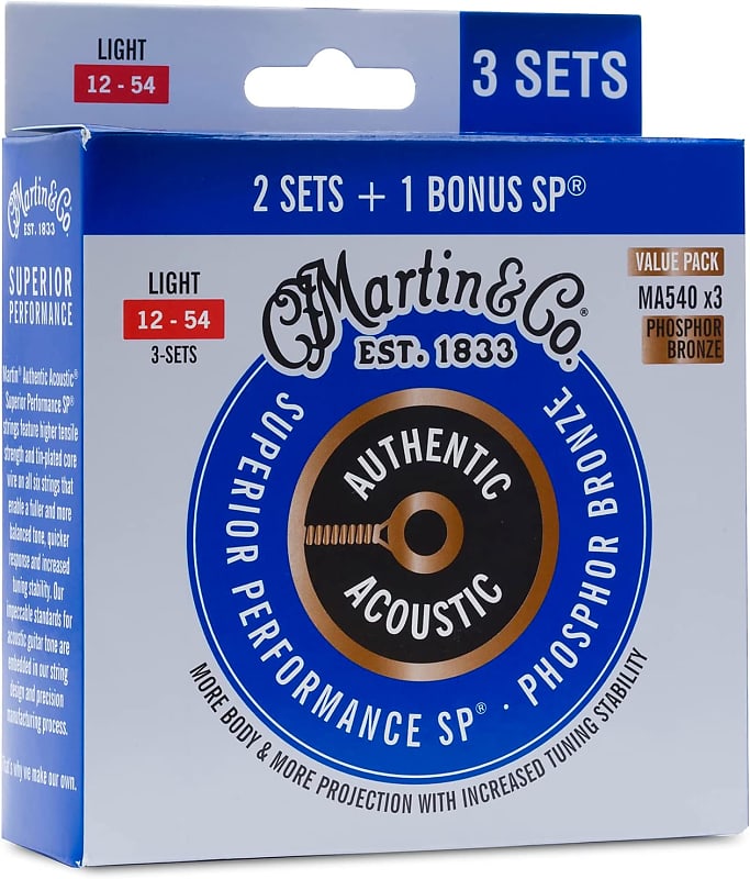 Martin Acoustic Guitar Strings 12-54 SP MA540 Phosphor | Reverb