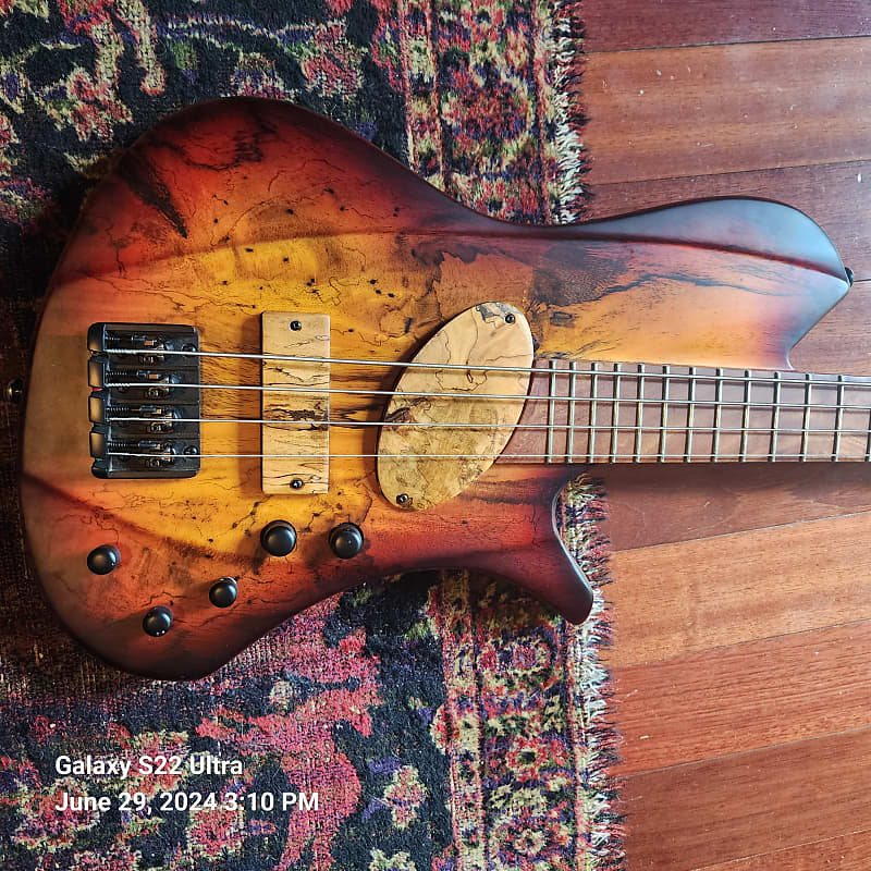 SJ Custom Guitars 4 string bass,Flame spalted | Reverb