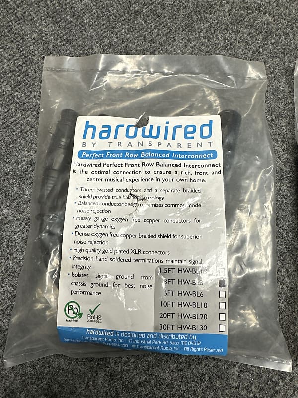 Hardwired by Transparent HW-BL3 Balanced Cable (Pair) 2010s | Reverb