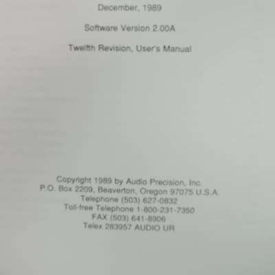 Audio Precision System One Users Manual | Reverb