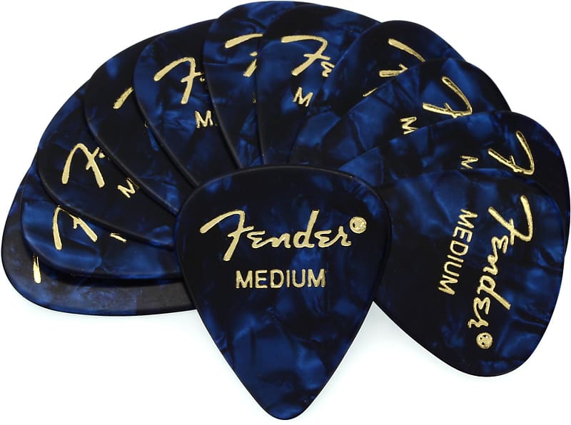Fender 351 Shape Premium Celluloid Picks - Medium Blue Moto | Reverb