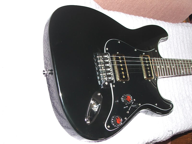 Black Strat Style Guitar with P-90 Pickups...Big Block | Reverb