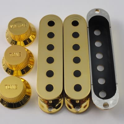 GOLD PICKUP COVERS, KNOBS 24 spline for USA Fender | Reverb