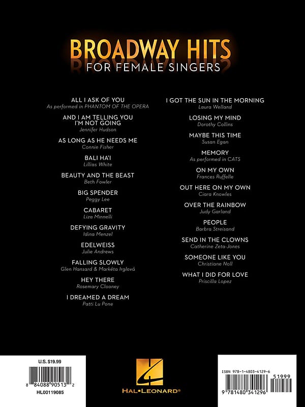 Broadway Hits for Female Singers - Original Keys for Singers | Reverb