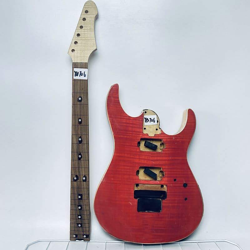 Red HH Tiger Maple Top Guitar Body with Maple Neck, Rosewood | Reverb