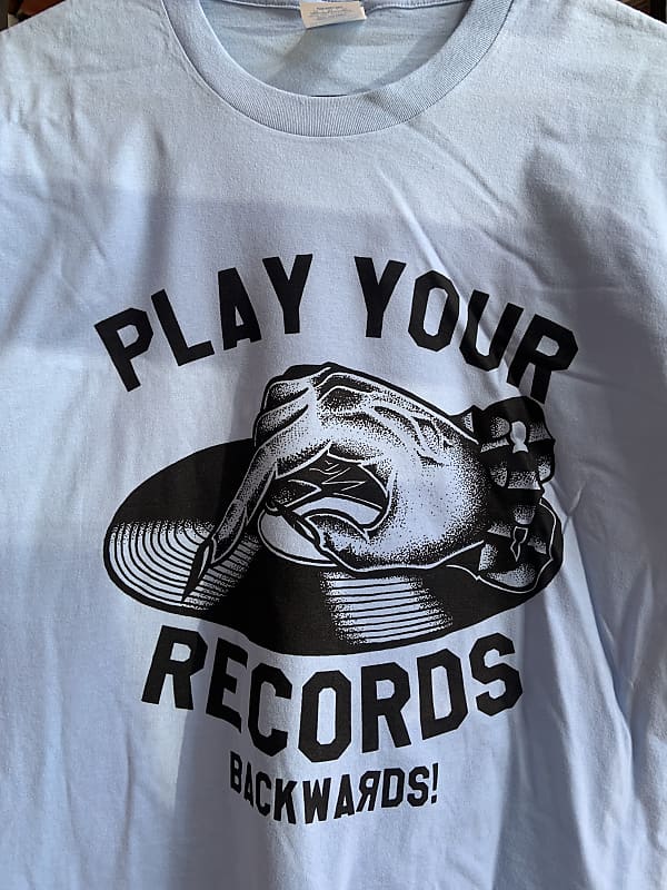 Tshirt Baby Blue Medium Play Your Records Backwards | Reverb
