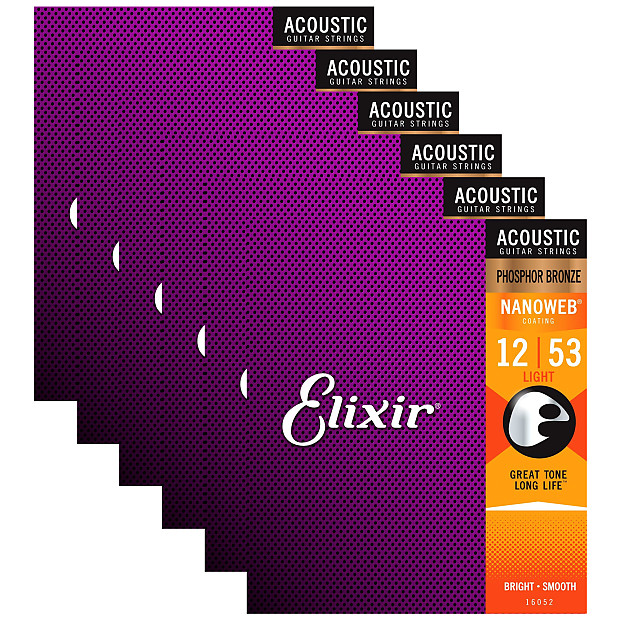 Elixir 16052 Acoustic Phosphor Bronze Nano Light 12-53 (6 | Reverb