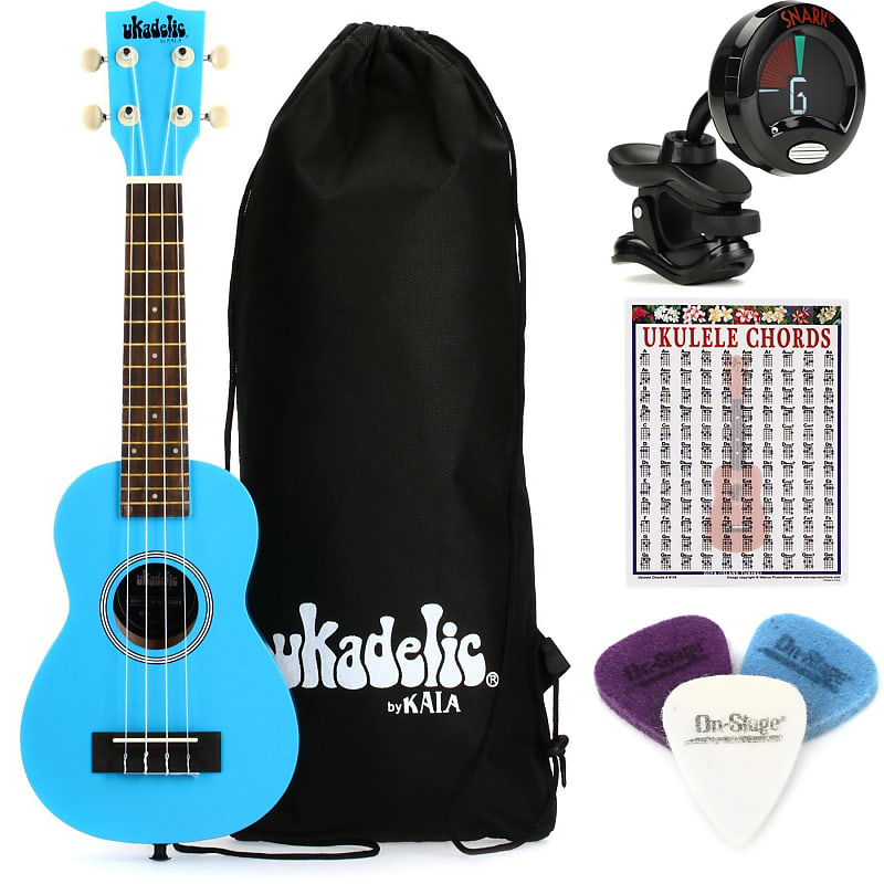 Kala Ukadelic Soprano Ukulele Essentials Bundle - Blue Yonder | Reverb