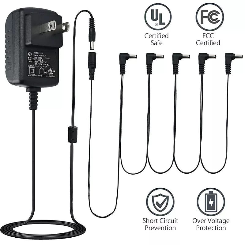 Guitar Pedal Power Supply Adapter US 9V 1A & 5 Way Splitter | Reverb