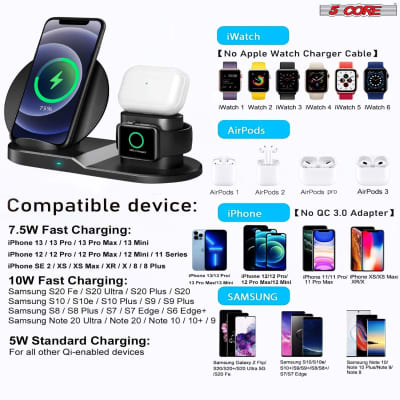 5Core Fast 3 in 1 Wireless Charging Station 10W Phone Watch | Reverb