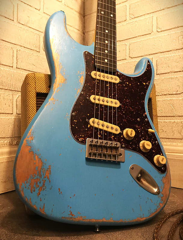 USA Relic Strat Style Electric Guitar Road Worn Blue by | Reverb