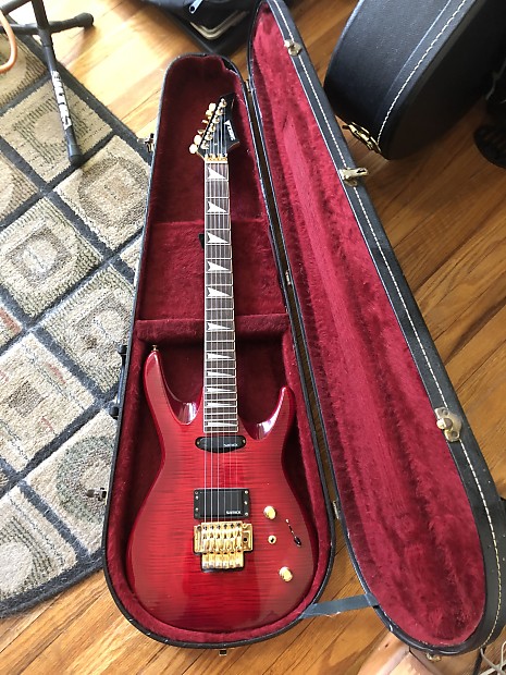 Samick Super Stat KJ-640 1990 Red see through tiger maple top | Reverb