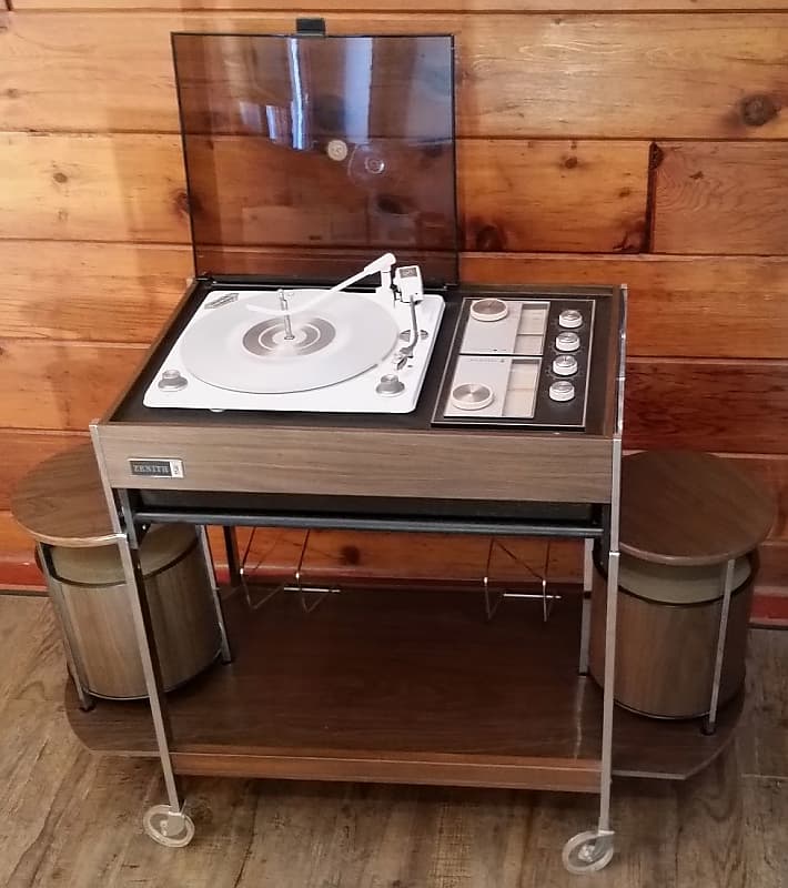 Mid Century Stereo Console Cart Record Bin Zenith Circle of | Reverb
