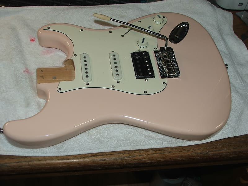 Shell Pink Loaded Strat Style Body....bent steel | Reverb