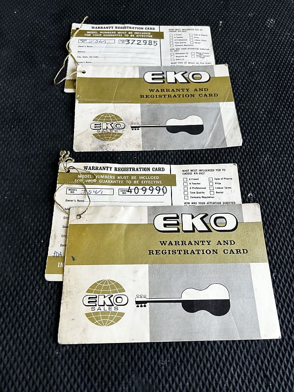 1960's Vintage EKO Case Candy Warranty & Registeration Card - | Reverb