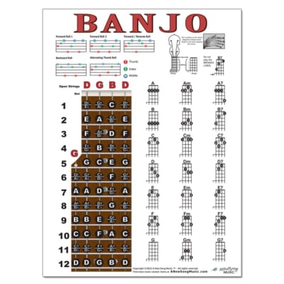 Laminated 8.5x11 5 String Banjo Fretboard Notes Rolls Chord | Reverb