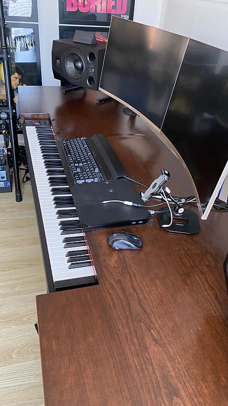 Studio Desk with 88 Key Cut out and Side Cabinets | Reverb