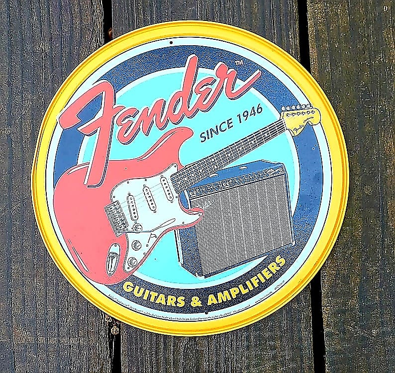 Fender Guitar and Amp Round 11" Tin Sign Made in USA | Reverb