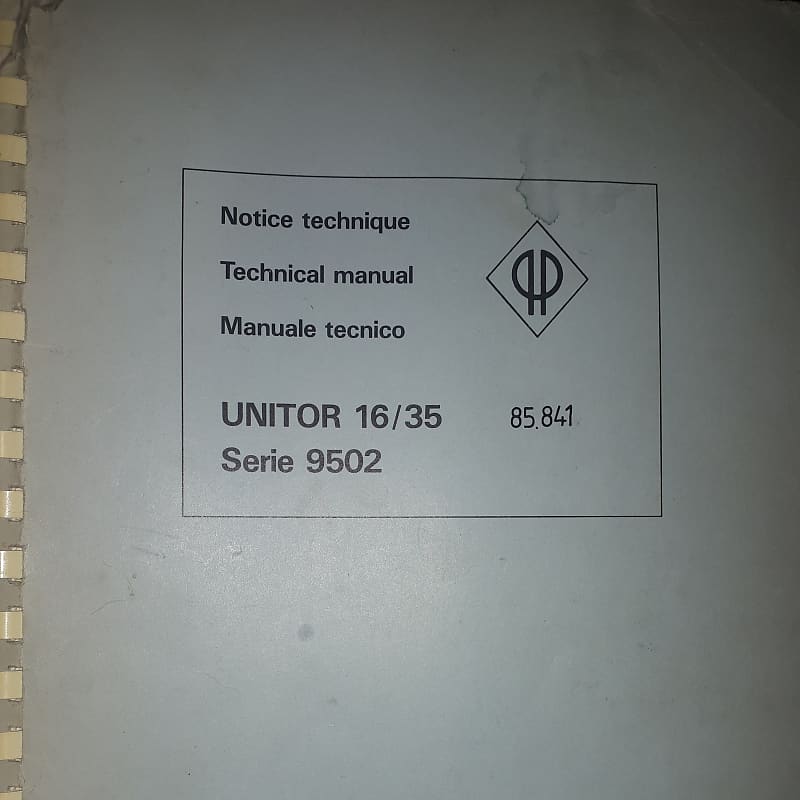 Perfectone Technical Manual for Unitor 16/35 Series 9502 1984 | Reverb