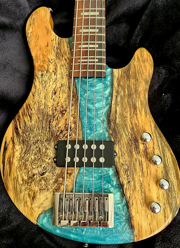 SJ Custom Guitars 5 string bass ,Spalted Mandarin / Epoxy, | Reverb