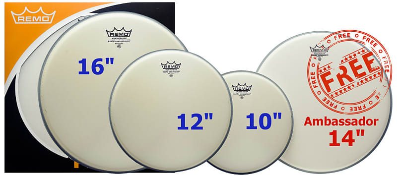 REMO Pro Pack (10" 12" 16" Ambassador Coated + Free 14" | Reverb
