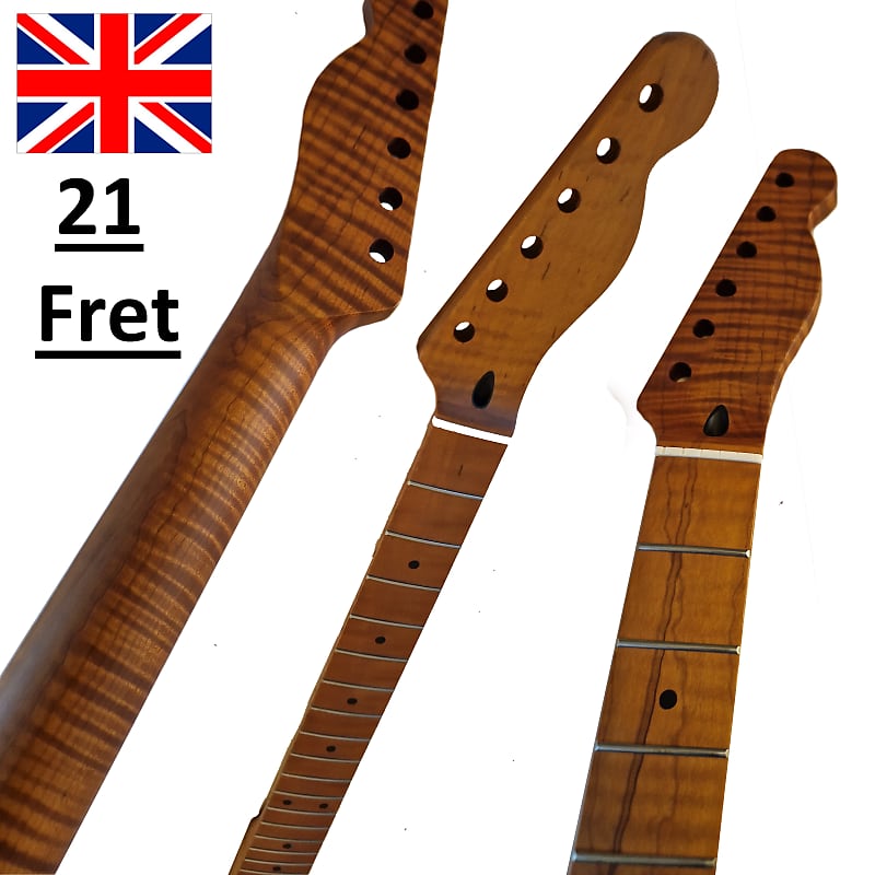 Roasted Flame Maple Telecaster Neck: 21 Frets, Satin, 9.5" | Reverb UK