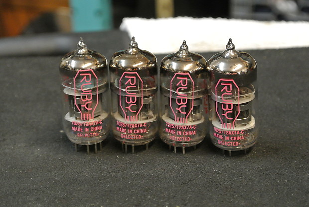 Ruby 12AX7A-C Glass/pink print 4 Tubes | Reverb