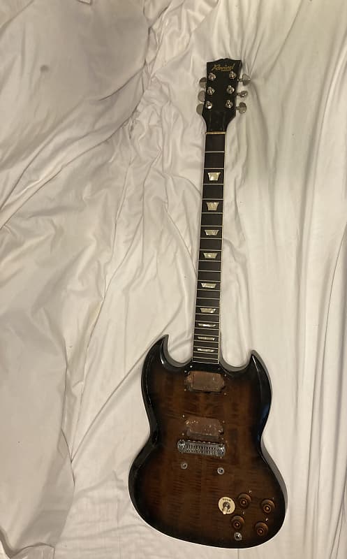 hondo neck thru guitar copy “sg” style project 70s flametop | Reverb