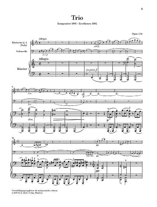 Johannes Brahms Trio In A Minor Op 114 Revised Edition For | Reverb