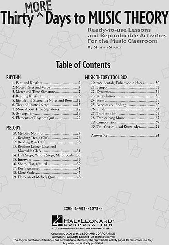Thirty More Days To Music Theory - Ready-to-Use Lessons and | Reverb
