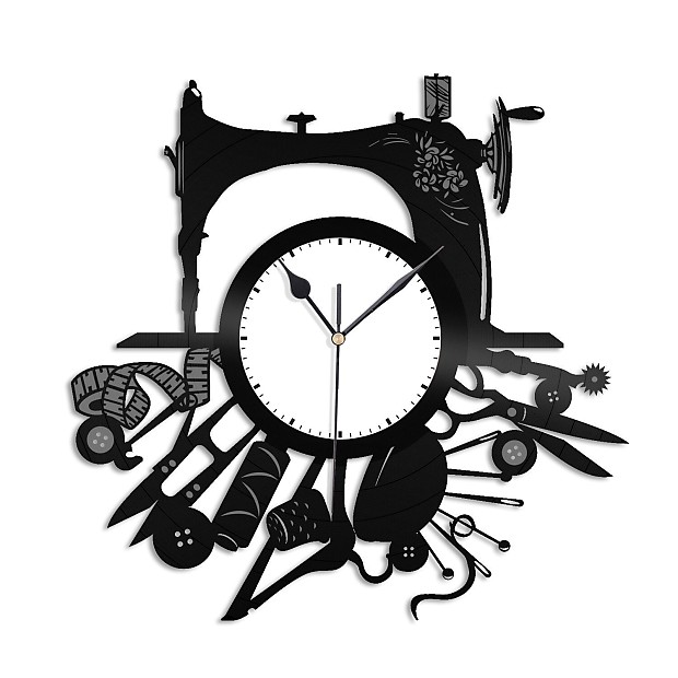 Sewing Vinyl Wall Clock - Natural black / White | Reverb