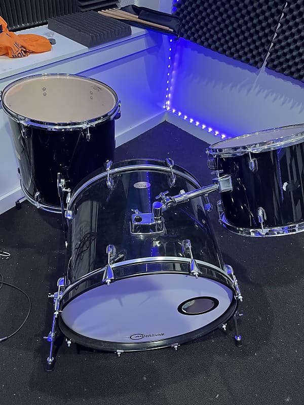 Royce Pro Cussion 3 Piece Drum Set - Glossy Black | Reverb