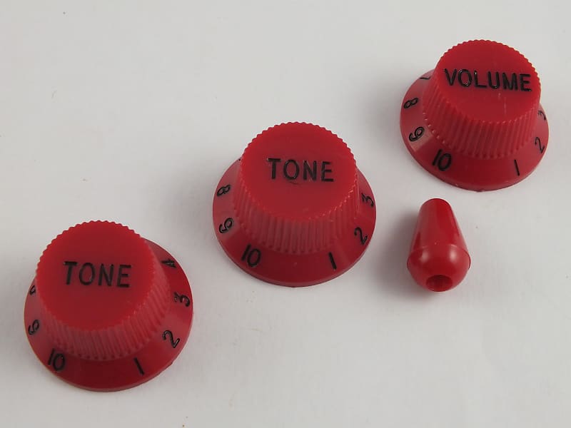 Red Stratocaster Knobs 1 Vol 2 Tone + Switch Tip 3mm Slot 18 | Reverb
