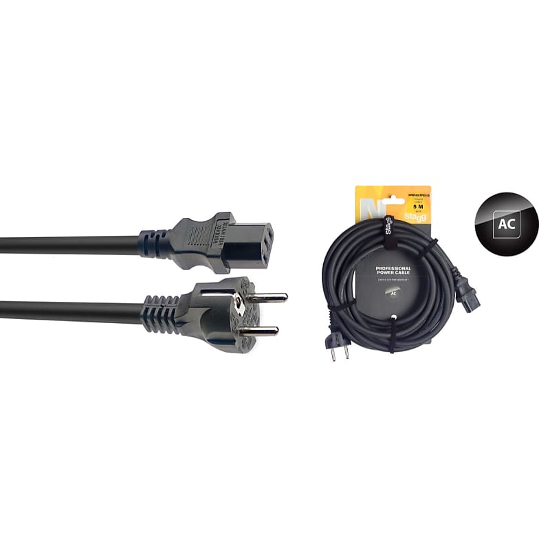 Stagg AC Cable 16' - Black | Reverb