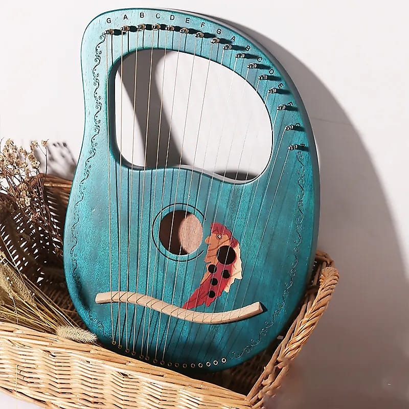 Solid wood veneer portable lyre -16 string blue goldfish | Reverb