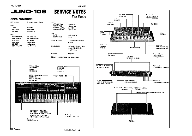 Roland JUNO-106 Service Manual | Reverb Canada