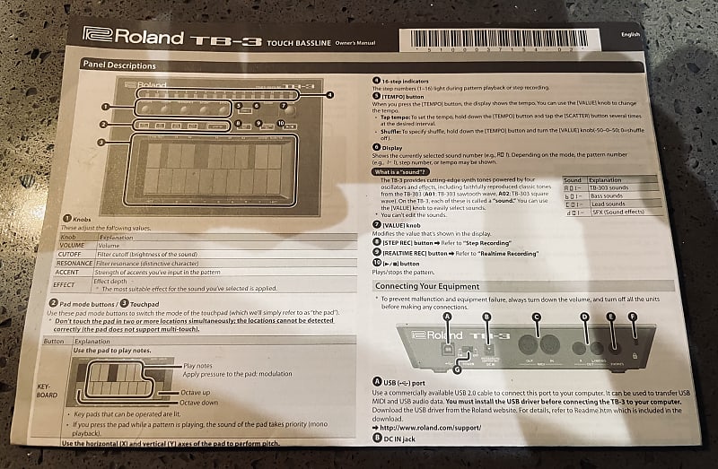 Roland TB-3 Original Manual | Reverb
