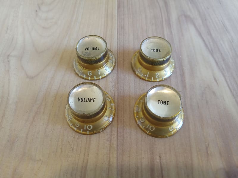 Set of Vintage Early 1970's Gibson Gold Reflector Cap Knobs! | Reverb