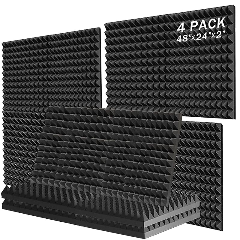 4 Pack Pyramid Designed Acoustic Foam Panels, 48"X24"X2"Sound | Reverb
